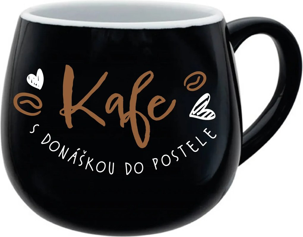 KAFE S DONÁŠKOU DO POSTELE - černý keramický hrníček 300 ml