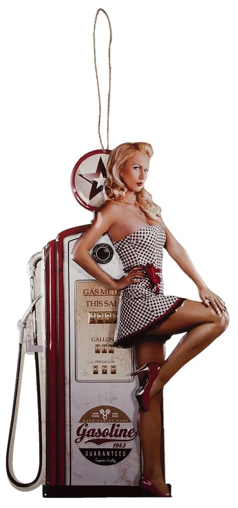 Nástěnná kovová cedule Gasoline s pin-up blondýnkou - 45*70 cm