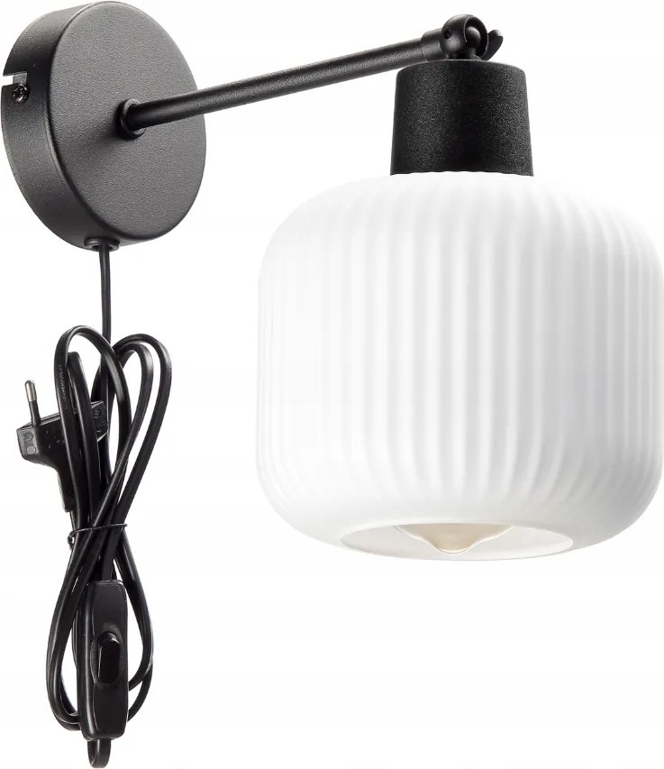 Nástěnná Lampa Skleněná Lampa Stínidlo Sud Skleněná Pruhy Mléčná Zástrčka