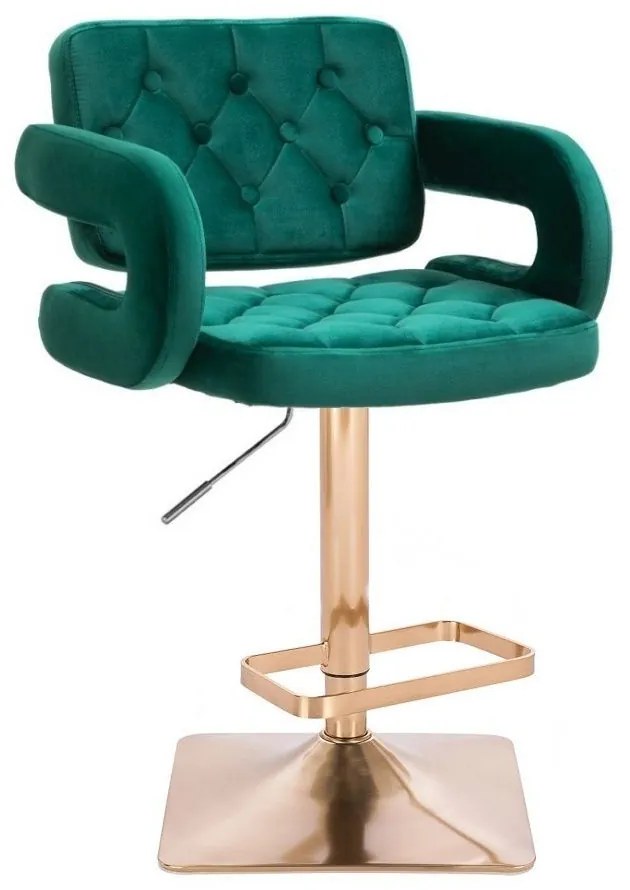 LuxuryForm DESIGN Barová židle ADRIA VELUR na zlaté hranaté podstavě - zelená