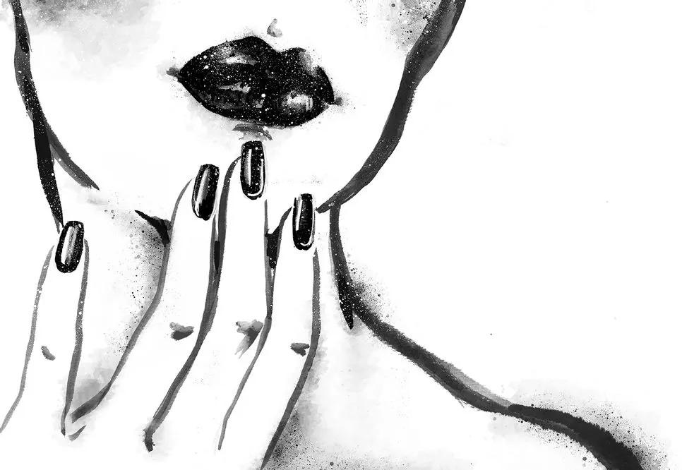 Tapeta akvarelový portrét ženy v černobílém provedení - 225x150 cm