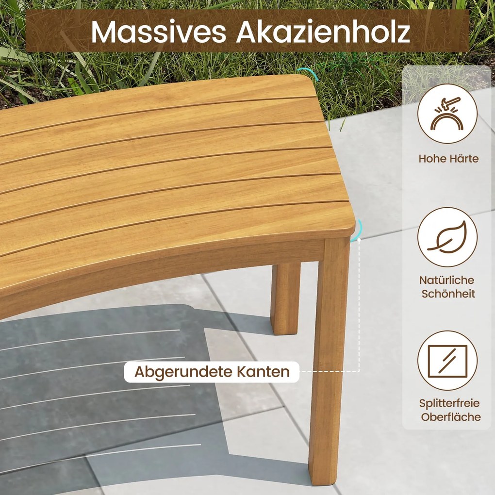 Costway Sada 4 dřevěných zahradních laviček bez opěradla, lavička, zakřivená