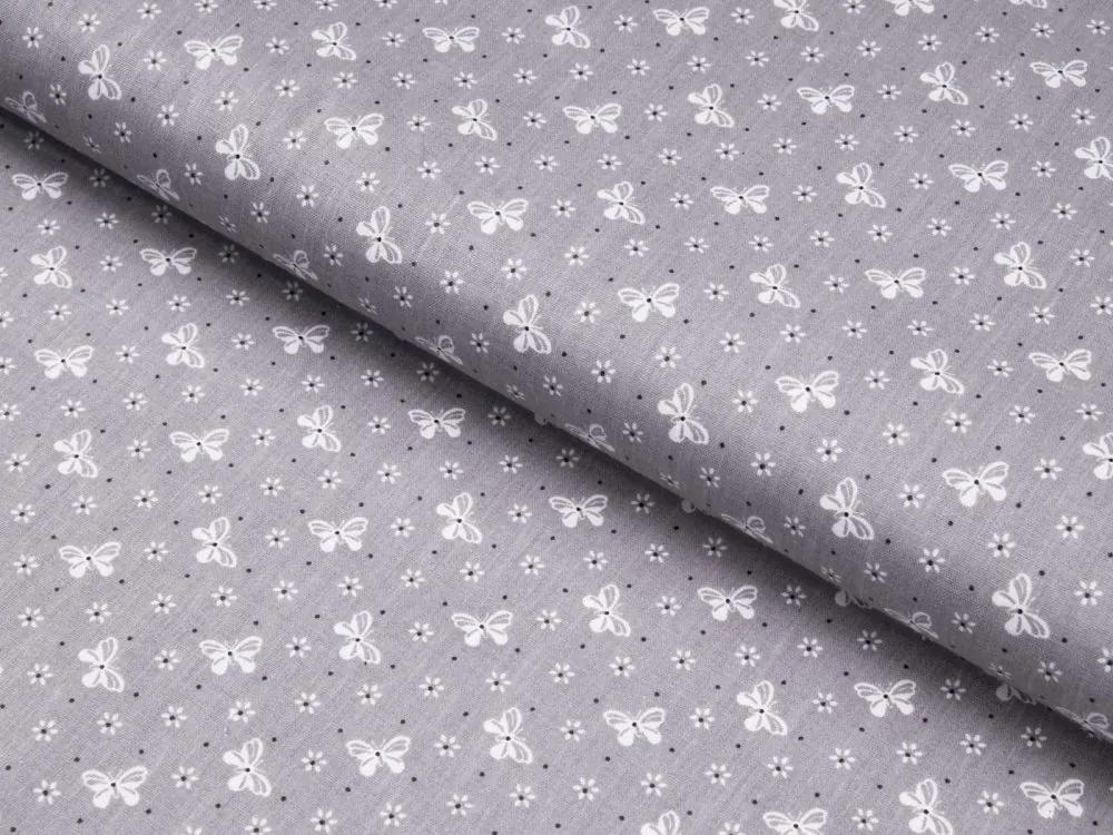 Biante Bavlněný povlak na polštář s lemem Sandra SA-010 Motýlci na šedém 30 x 50 cm