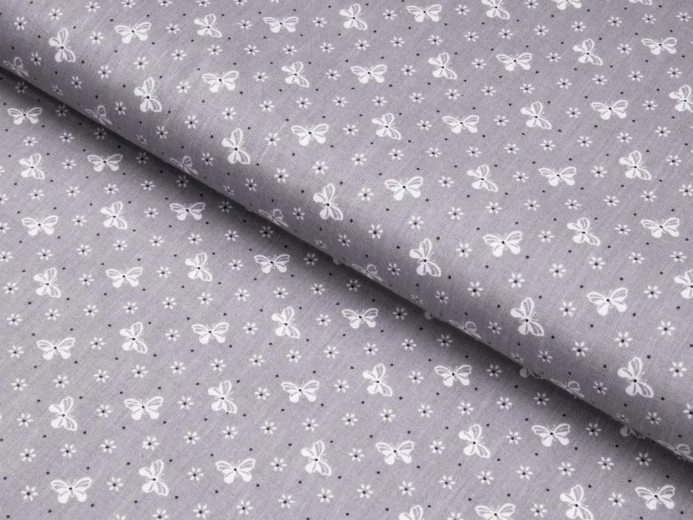 Biante Bavlněný povlak na polštář s lemem Sandra SA-010 Motýlci na šedém 40 x 40 cm