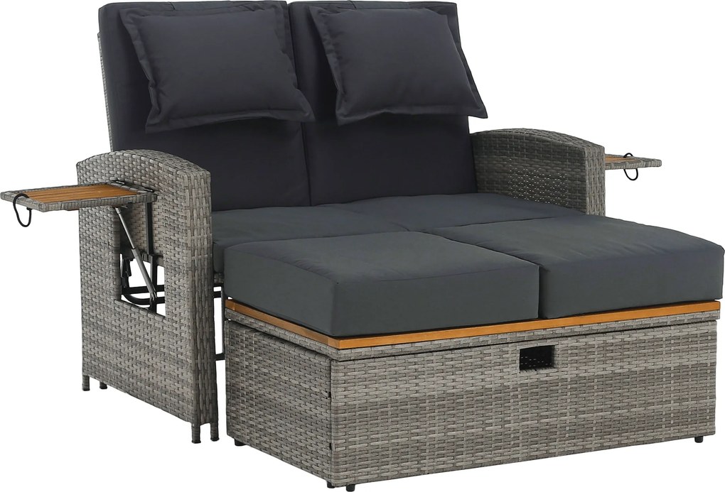 Kondela Zahradní ratanová pohovka, šedá/přírodní, MALORY