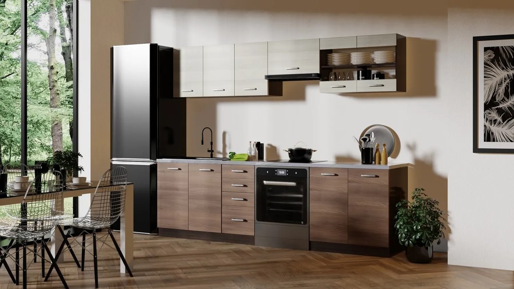 Kuchyňská linka Rachel 260 cm akácie skořicová/dub Navara/wenge