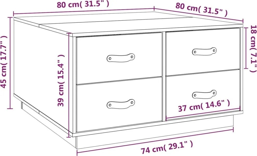 vidaXL Konferenční stolek 80x80x45 cm masivní borové dřevo [821520] Barva: Šedá