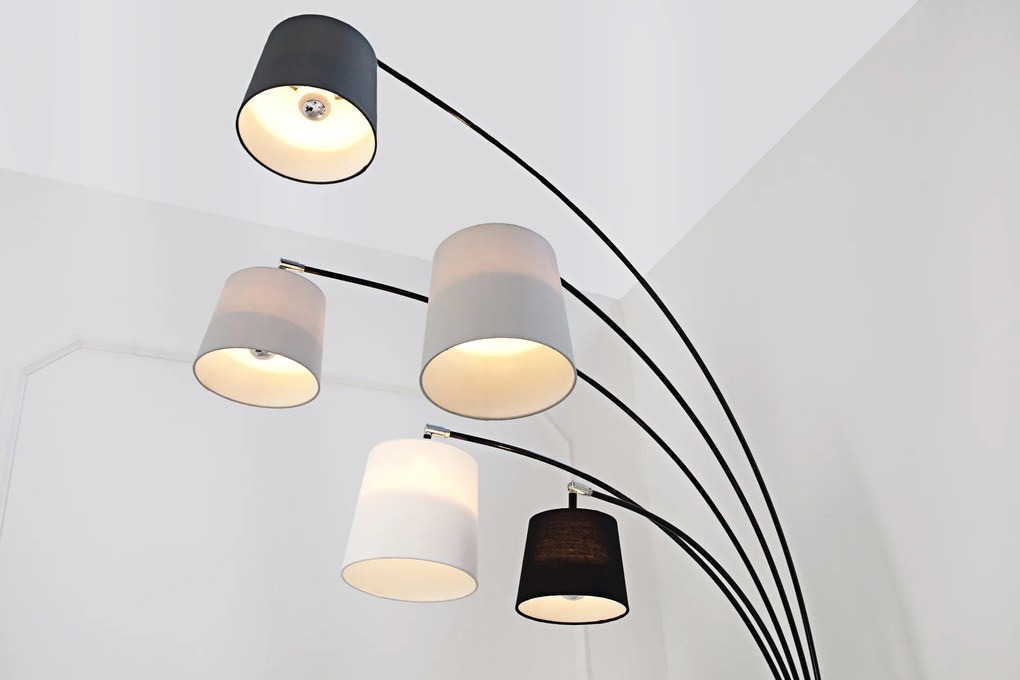 Stojací lampa LEVERO, 200 cm, černá, šedá, bílá