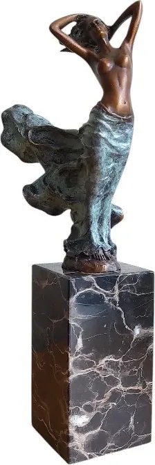 Dáma s vlajícími šaty – Art Deco bronzová socha, elegantní dekorace