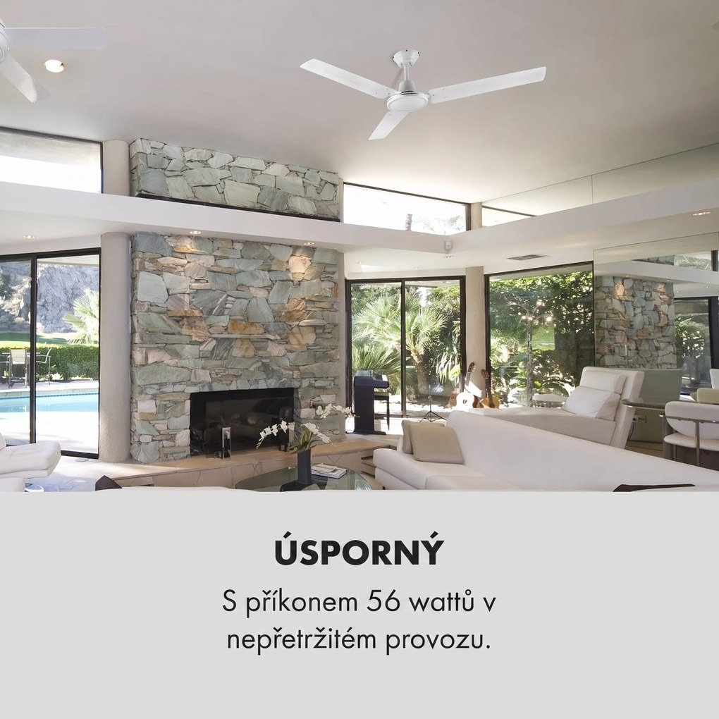 Klarstein Spin Doctor, bílý, 55 W, stropní ventilátor, 122 cm, 3 ramena, nerezavějící ocel