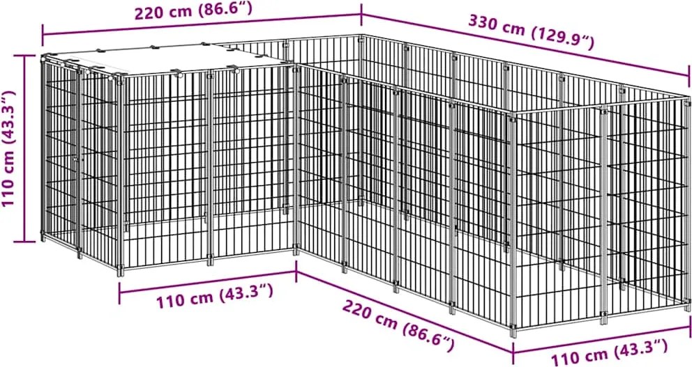 Psí kotec černý 4,84 m² ocel 3082211