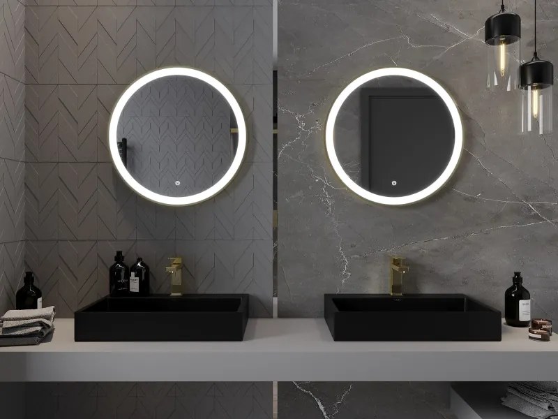 Mexen Esso, kulaté LED podsvícené koupelnové zrcadlo 60 cm, 6000K, topná podložka proti zamlžování, zlatý rám, 9825-060-060-611-50