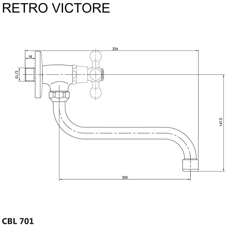 Mereo Retro Viktorie umyvadlový kohoutek nástěnný s ramínkem otočným 18 mm 200 mm mosaz chrom CBL701