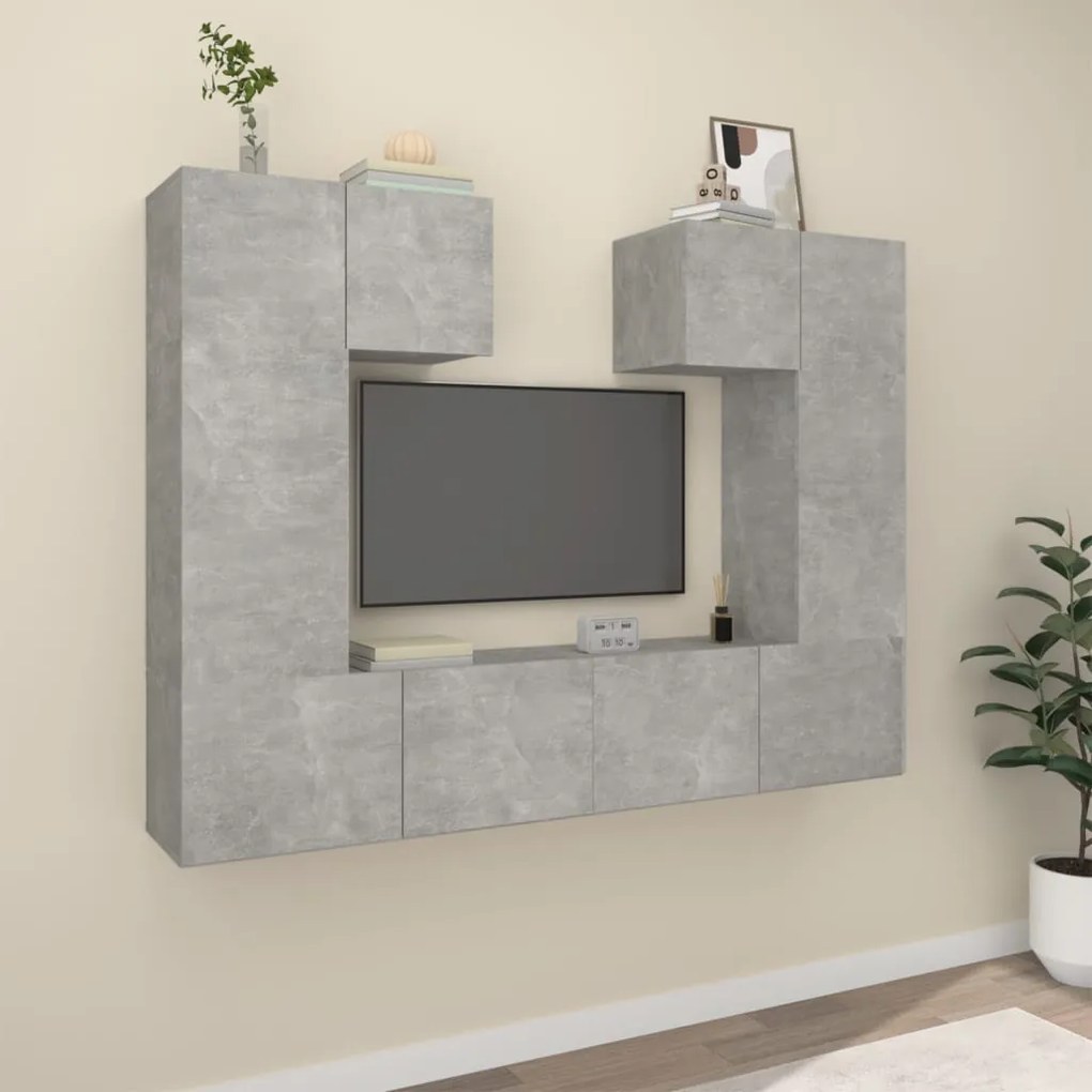 6dílný set TV skříněk betonově šedý kompozitní dřevo 3114457