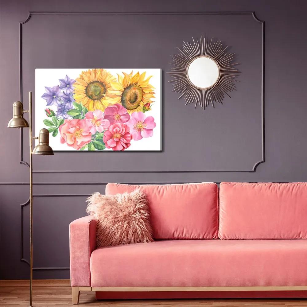 Obraz Květinová Kompozice Malovaná Akvarelem Nedostatek Nedostatek Přírodní plátno 90x60