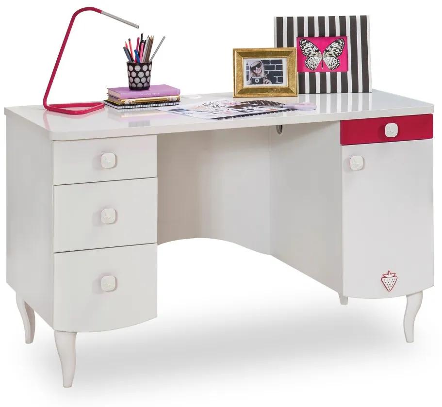 Dětský psací stůl Rosie I - bílá/rubínová