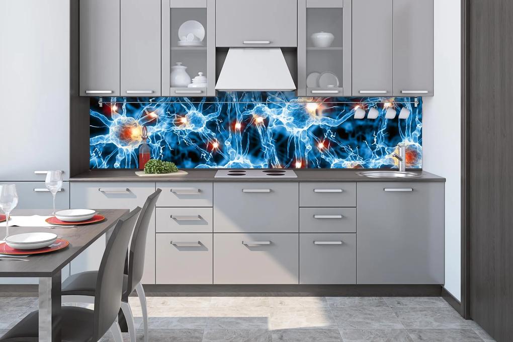 DIMEX | Fototapeta do kuchyně Nervové synapse KI-260-238 | 260 x 60 cm | modrá, černá, oranžová