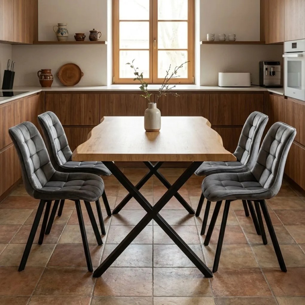 Vikio Jídelní set pro 4 osoby 160x90 cm dub noha X šedá židle VJS236-4S-S