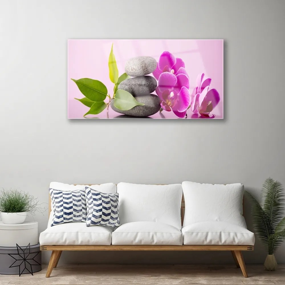 Obraz na skle Orchidej Vstavač Kameny 125x50 cm