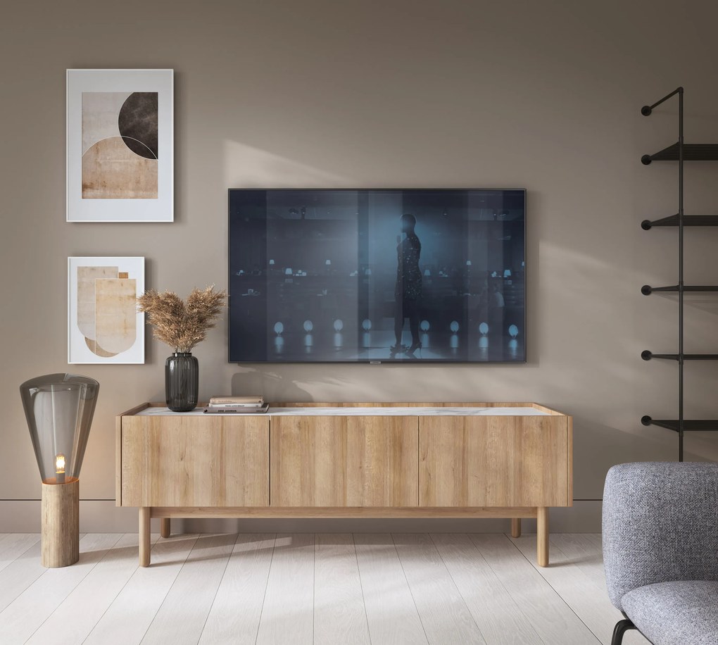 PSK Televizní skříňka BORA, Riviera/Marmur Bianco 144 cm