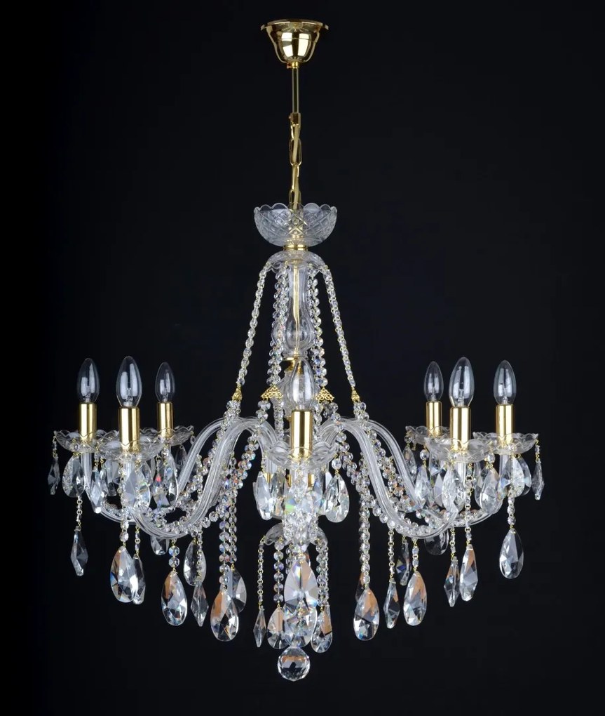 8 Arms Crystal chandelier with smooth glass arms &amp; Cut almonds