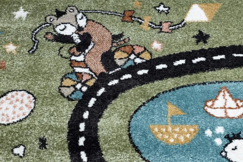 Dywany Łuszczów, Dětský kusový koberec Fun Route Street animals green, 80x150, zelená, dětský pokoj