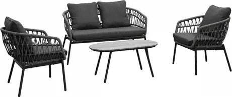 Zahradní set stůl 90x48 židle dvojkřeslo tmavě šedý antracitový ratan kov AZ-L1880 grey