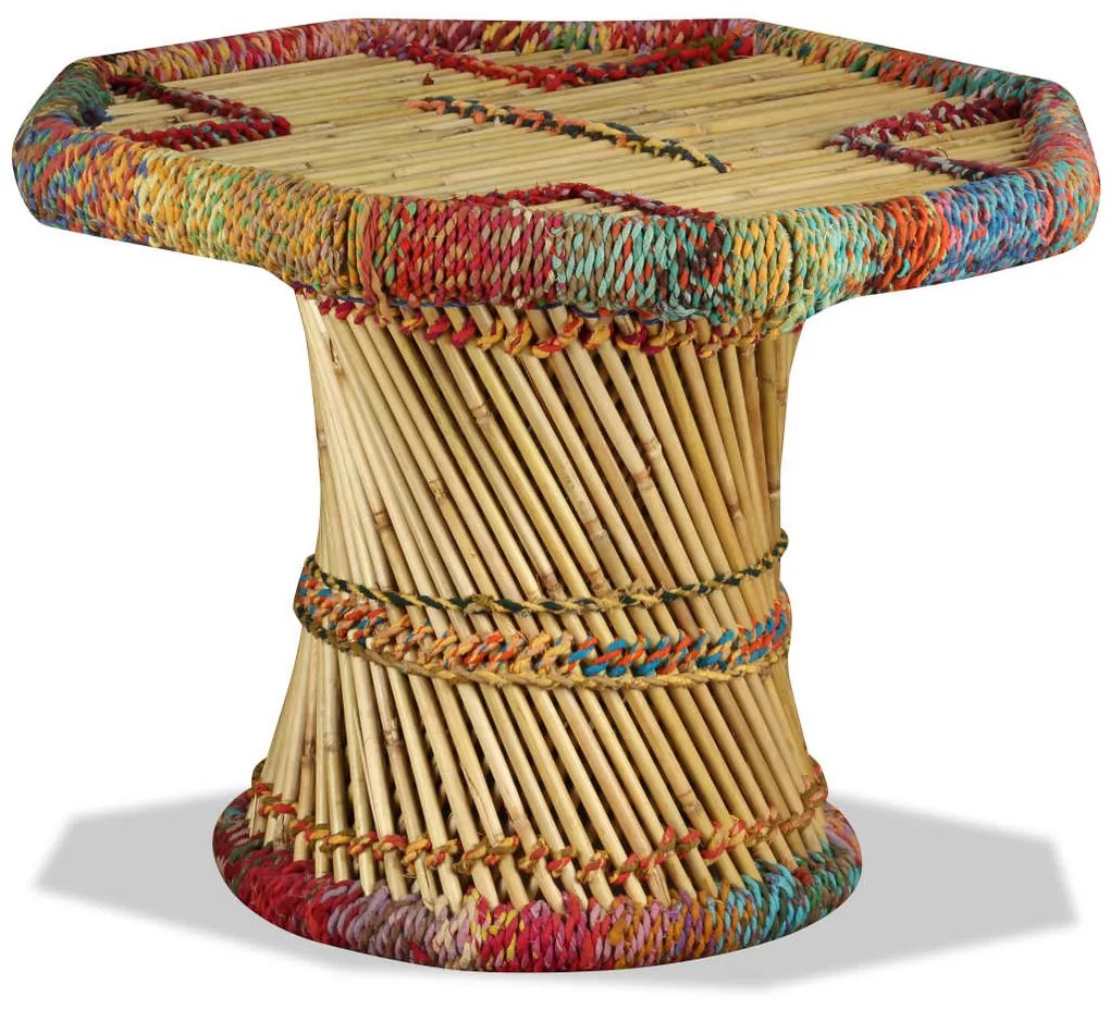 244214 vidaXL Konferenční stolek, bambus s látkou chindi, vícebarevný