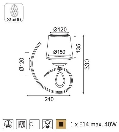 ACA DECOR Nástěnné svítidlo BASILICO max. 40W/E14/230V/IP20, barva mědi