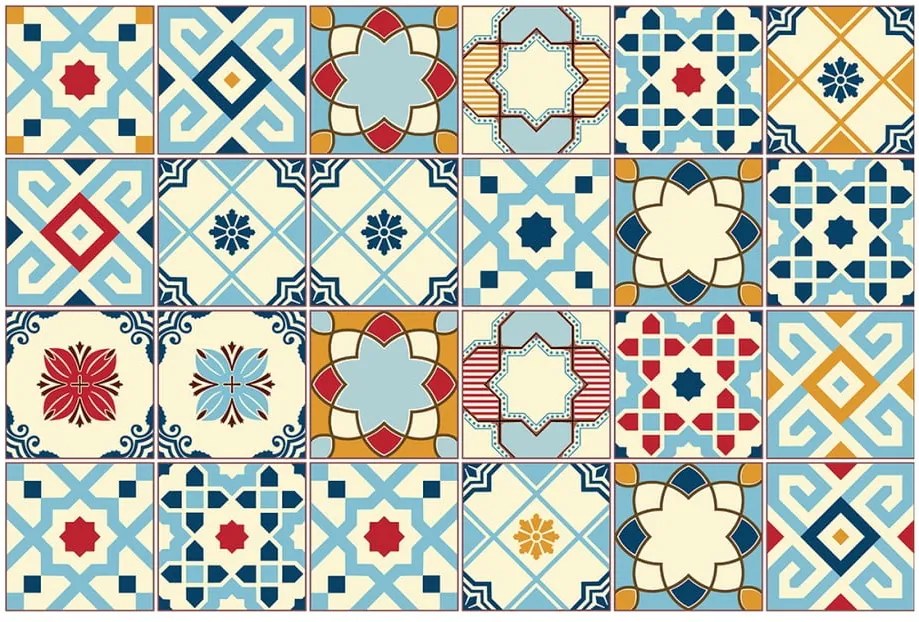 Sada 24 samolepek na stěnu Ambiance Azulejos Rano, 10 x 10 cm