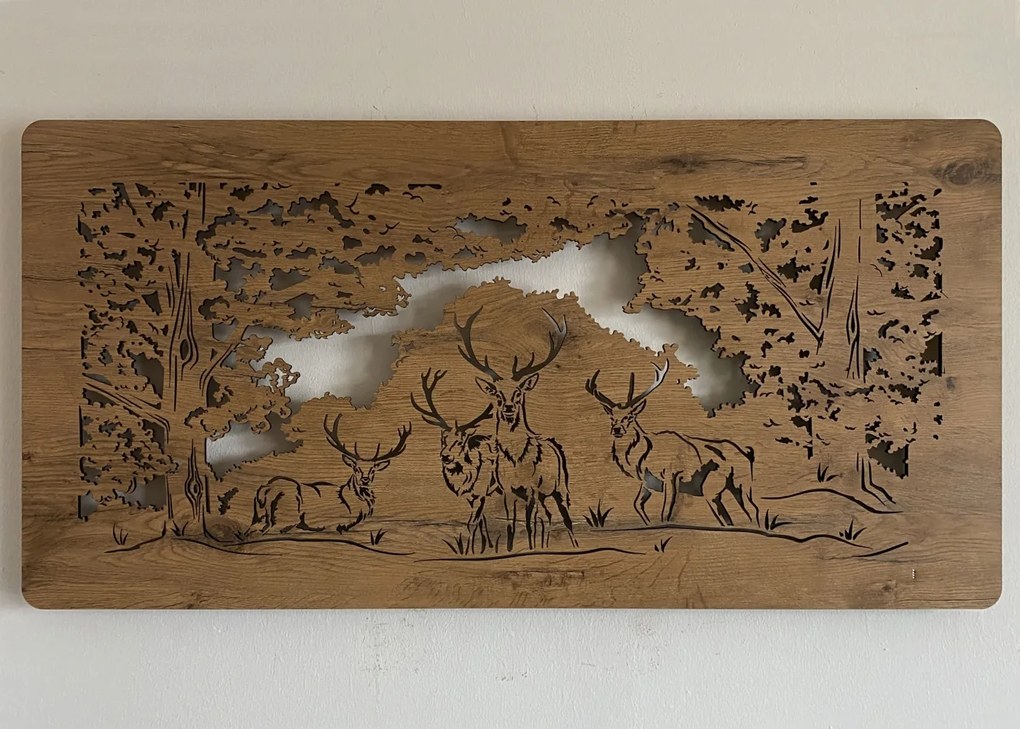 Li-Go "Jeleni" světelný obraz s baterií 120x60cm varianta: ovládání na obraze včetně dálkového ovladače, provedení: bříza