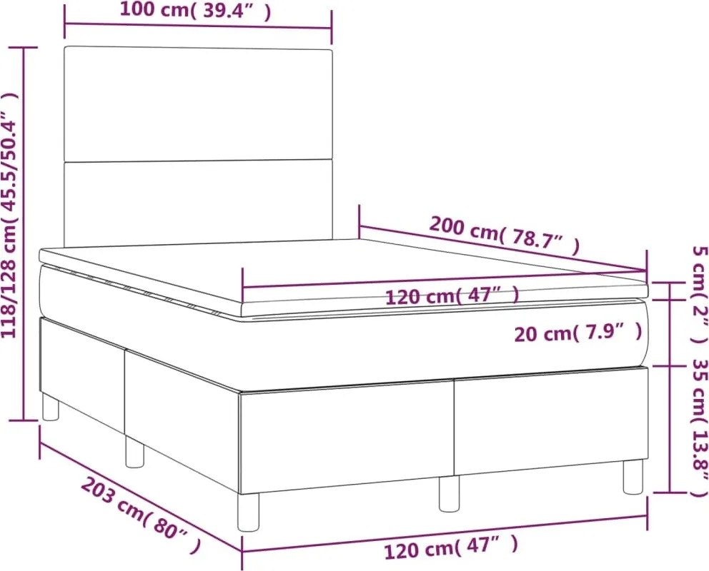 vidaXL Box spring postel s matrací a LED 120 x 200 cm textil [3135262] Barva: Modrá