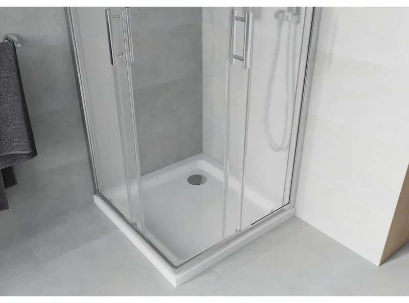 Mexen Rio čtvercový sprchový kout 80 x 80 cm, Vzor jinovatky, Chromovaná + sprchová vanička Flat, Bílá - 860-080-080-01-30-4010