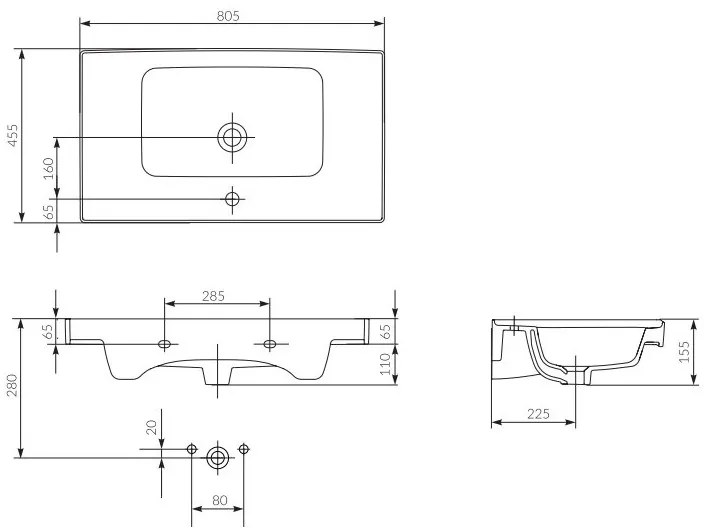Cersanit Crea, závěsná skříňka s umyvadlem 80cm, set B115, dub, S801-289