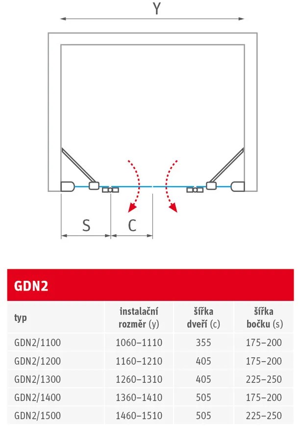 Roth ELEGANT LINE GDN2 Dvoukřídlé sprchové dveře pro instalaci do niky 110 cm 138-1100000-00-02