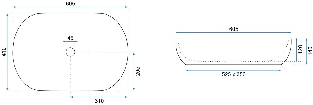 Rea Cleo, umyvadlo na desku 605x410x140mm, bílá se zlatým okrajem, REA-U6211