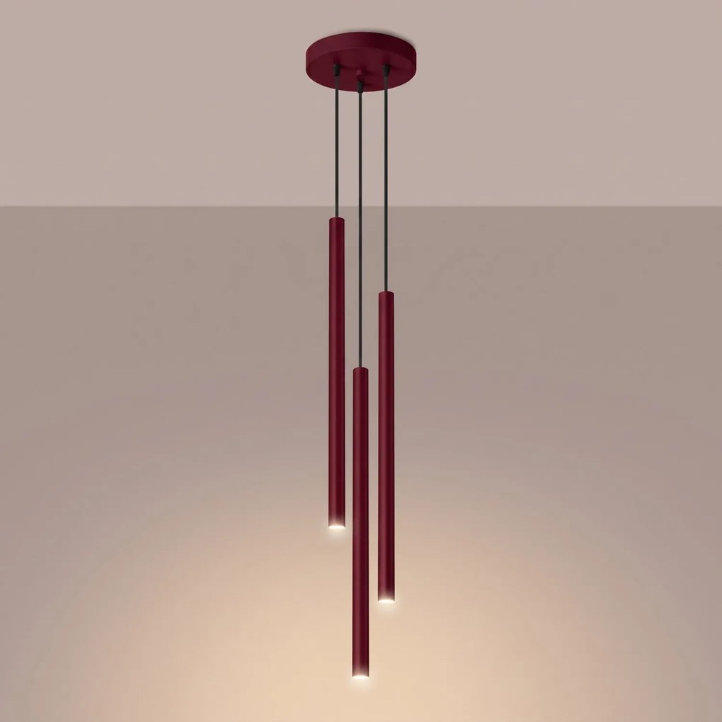 Sollux Lighting Závěsné svítidlo PASTELO 3P bordó