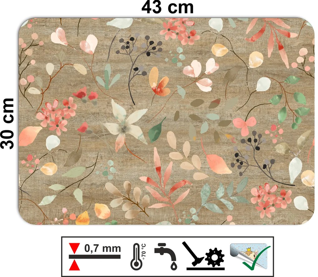 PokojovaDekorace.cz, Prostírání - 775, Květiny na dřevě, 43x30cm