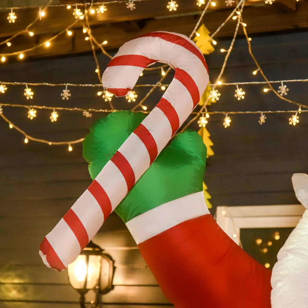 HOMCOM Nafukovací vánoční dekorace, 2,4 m Santa Claus s LED osvětlením, cukrová hůlka pro vnitřní i venkovní použití