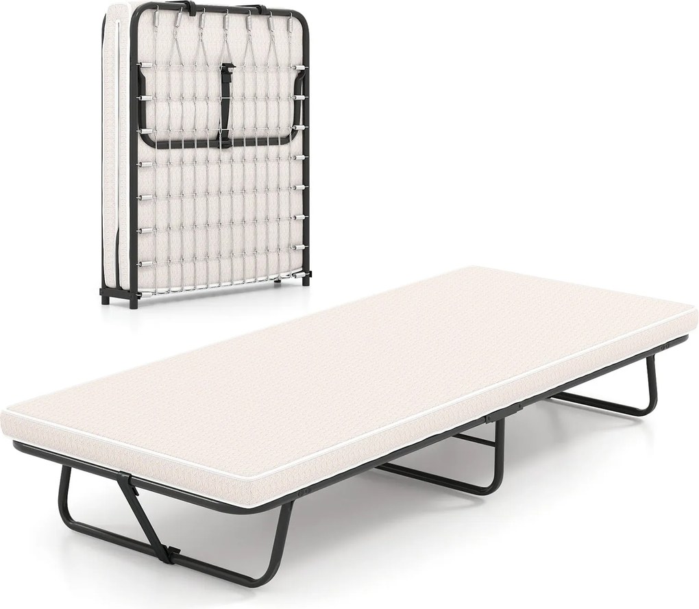 Costway Postel pro hosty s matrací Skládací jednolůžko do 120 kg Stabilní kovová