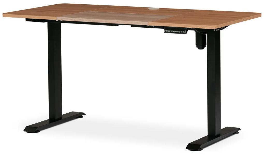 Kancelářský polohovací stůl s elektricky nastavitelnou výší pracovní desky. Kovové podnoží v černé barvě.