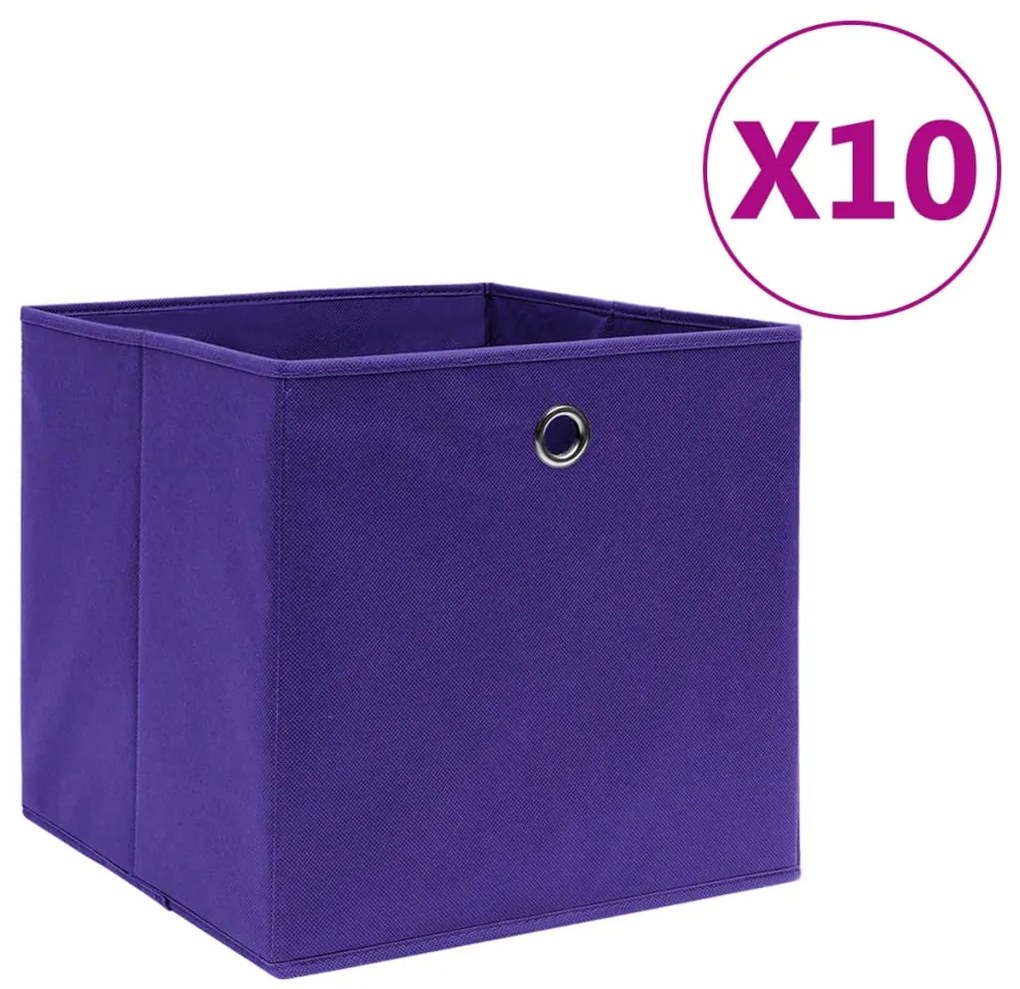Úložné boxy 10 ks netkaná textilie 28 x 28 x 28 cm fialové