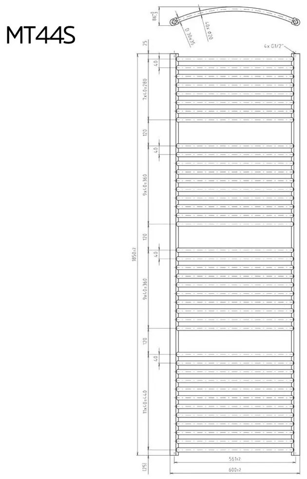 Mereo Mereo, Otopný žebřík oblý, bílý, středové připojení, MT44S