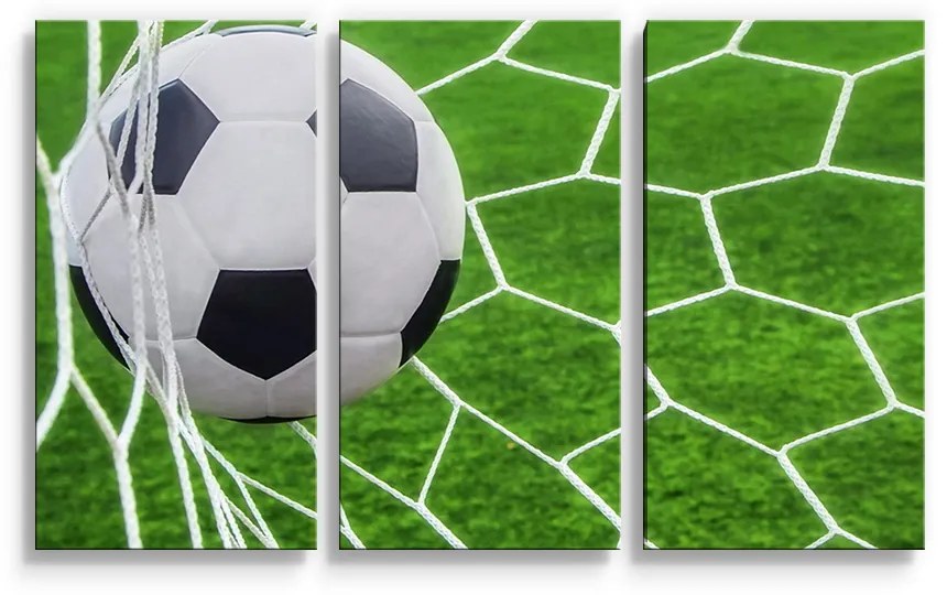 Sablio Obraz - 3-dílný Fotbalový míč v bráně - 120x80 cm