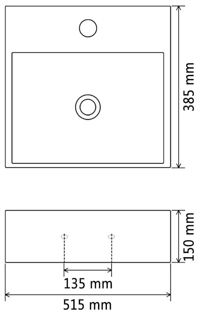 Umyvadlo otvor na baterii - keramické - bílé | 51,5x38,5x15 cm