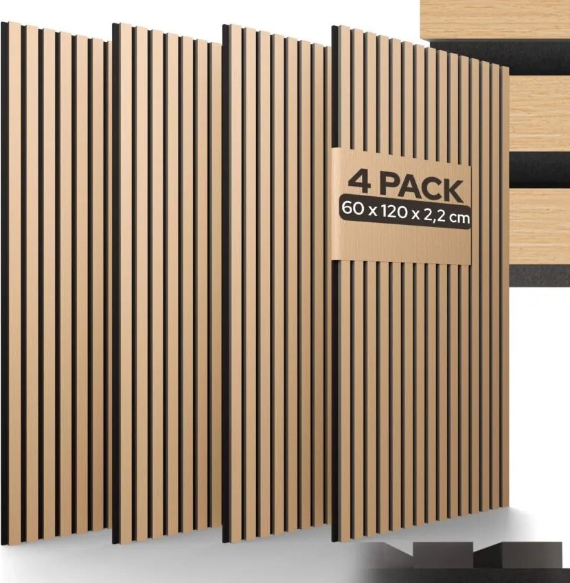 AREBOS Akustické panely, sada 4 ks – dub