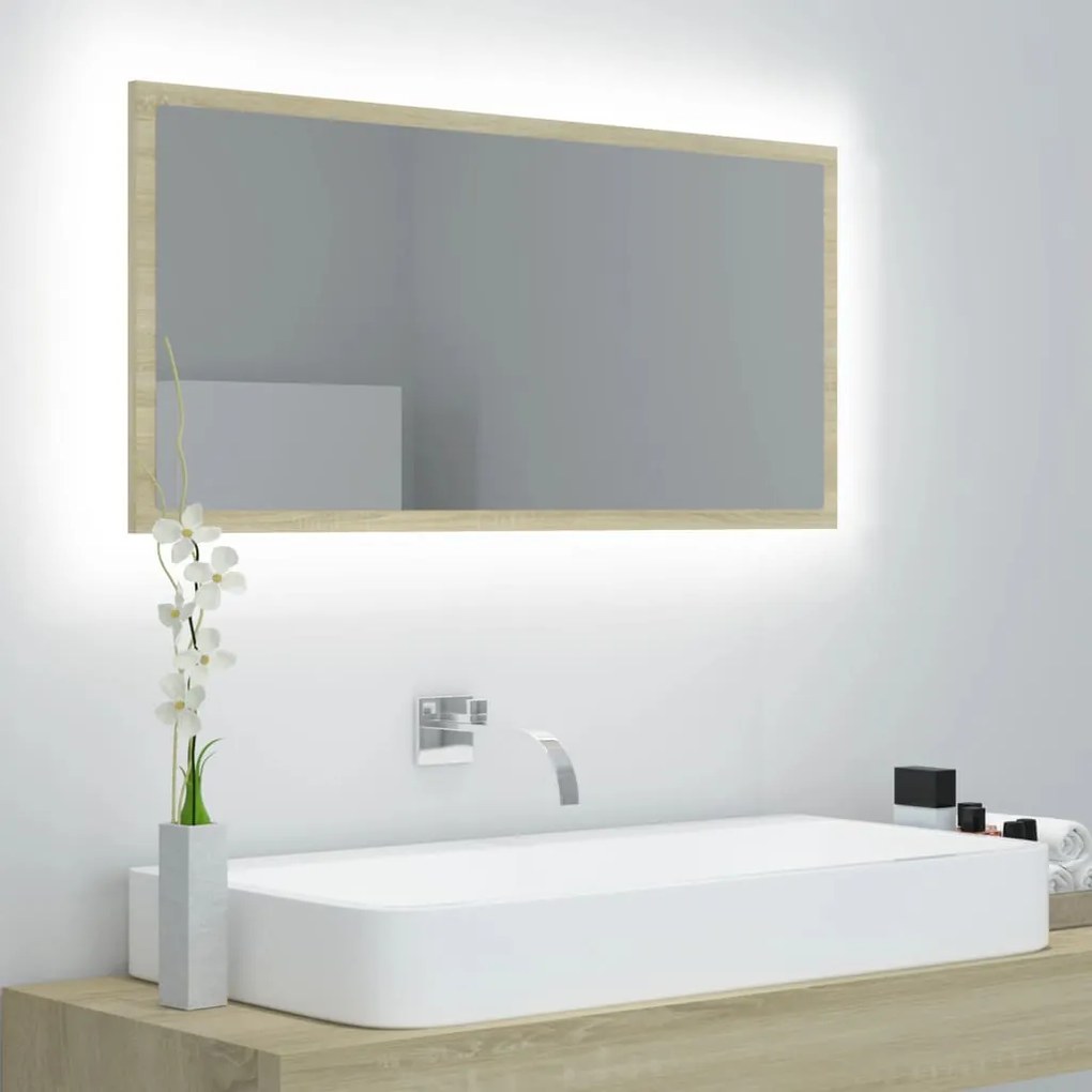 LED koupelnové zrcadlo dub sonoma 90 x 8,5 x 37 cm akrylové