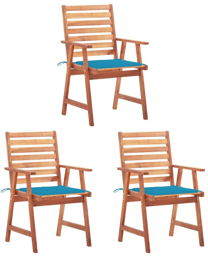 3064351 vidaXL Zahradní jídelní židle s poduškami 3 ks masivní akáciové dřevo