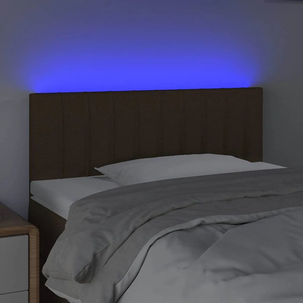 Čelo postele s LED tmavě hnědé 80 x 5 x 78/88 cm textil 3121827