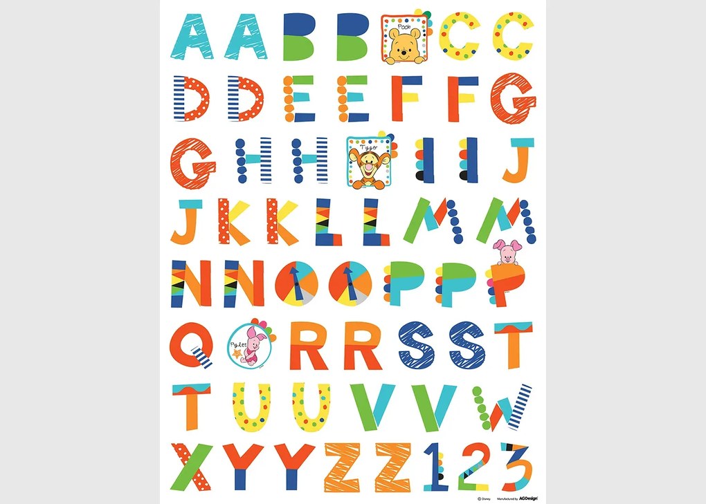Dětská samolepka na zeď Disney Medvídek Pú – abeceda | 65 x 85 cm | DDK891